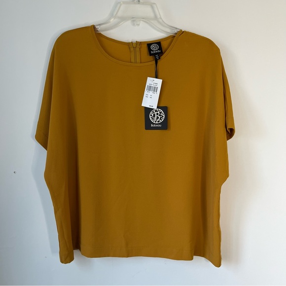bobeau | Tops | Bobeau Mustard Yellow Short Sleeve Boxy Flowy Top ...